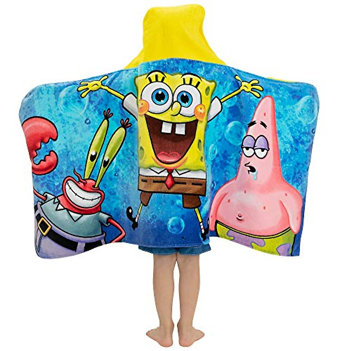 Franco Kids Bath and Beach Soft Cotton Terry Hooded Towel Wrap, 24 in x 50 in, SpongeBob SquarePants