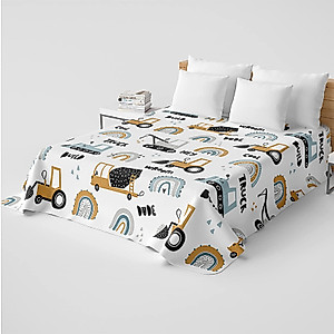 BailiPromise Cartoon Excavator Sheet Set for Kids Boys Teens Truck Construction Bedding Set Full Size Rainbow Construction Vehicle Bed Sheets Under Construction Fitted Sheet & Flat Sheet 4 Piece