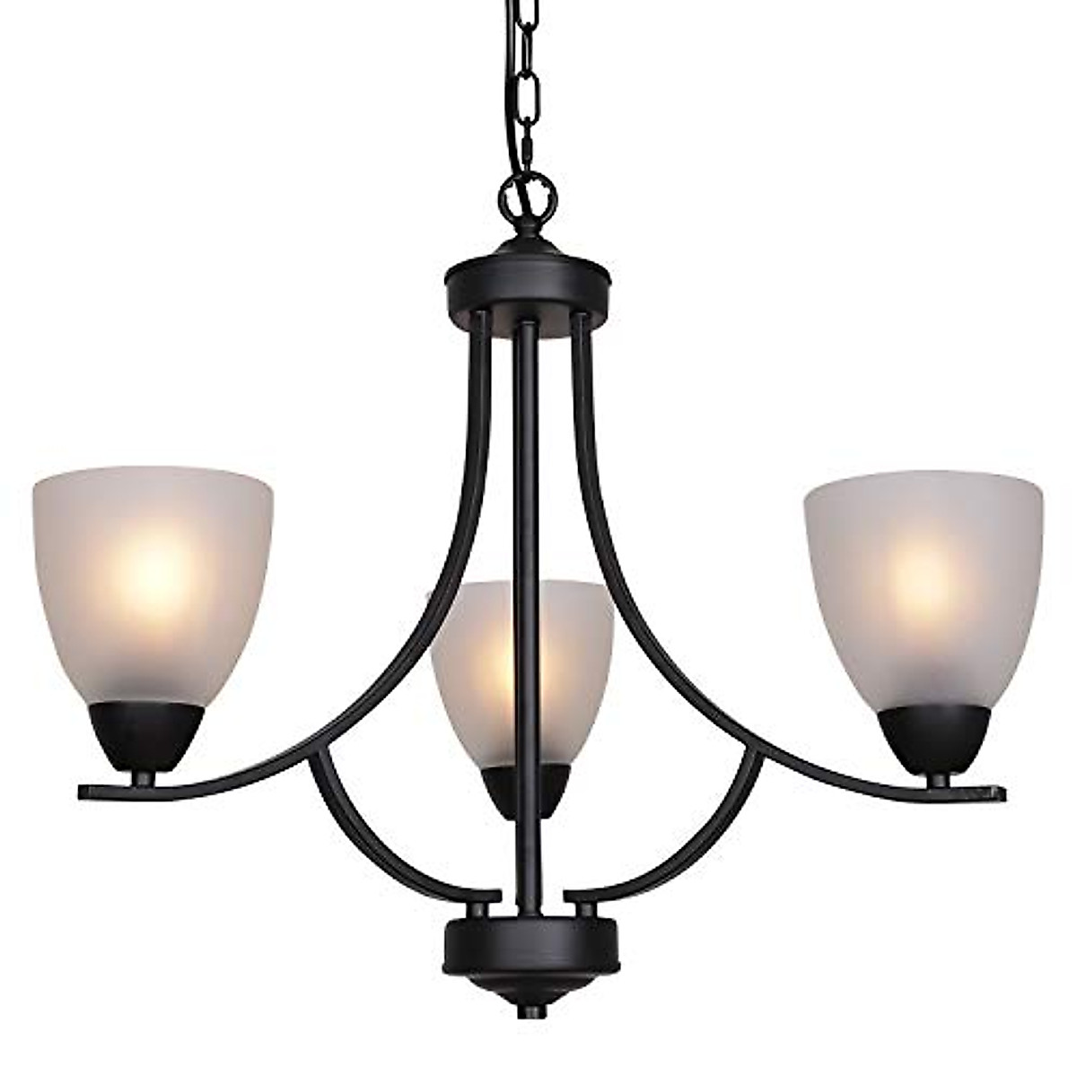 VINLUZ 3 Light Shaded Contemporary Chandeliers with Alabaster Glass Black Rustic Light Fixtures Ceiling Hanging Mid Century Modern Pendant Lighting for Bed Room Dining Room Foyer Living Room