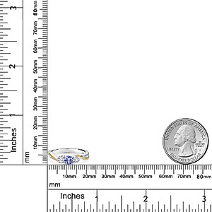 925 Sterling Silver and 10K Yellow Gold Blue Tanzanite and White Lab Grown Diamond 3 Stone Engagement Ring For Women (0.53 Cttw, Gemstone December Birthstone, Available In Size 5, 6, 7, 8, 9)