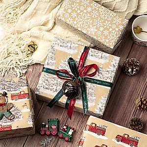 RUSPEPA Christmas Wrapping Paper, Kraft Paper - Snowflake, Snowman, Red Truck and Christmas Tree - 4 Rolls - 30 inches x 10 feet per Roll