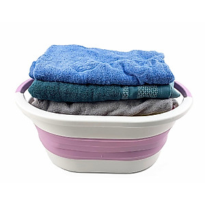 SAMMART 23L (6 gallon) Collapsible Plastic Laundry Basket - Foldable Pop Up Storage Container/Organizer - Portable Washing Tub - Space Saving Hamper/Basket (1, White/Pale Purple)