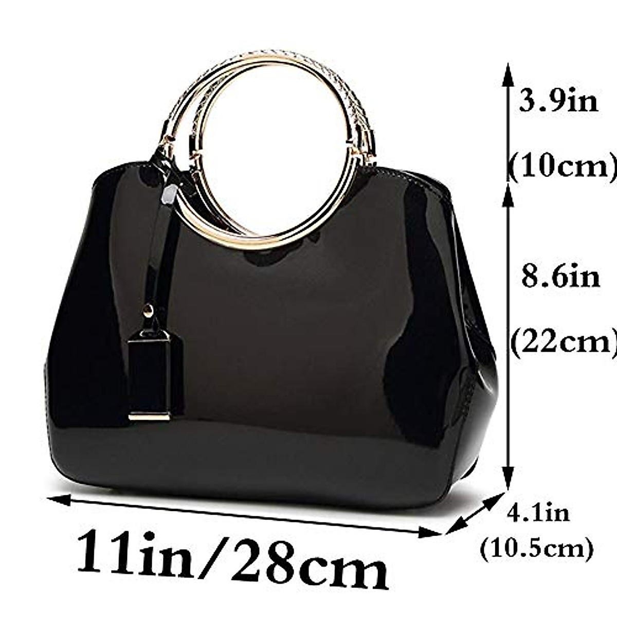Rullar Women Elegant Handbag and Purse Top Handle Bag Patent Leather Tote Satchel Shoulder Clutch Crossbody Bag with Pendant Black