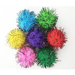 VAPKER 30 Piece Assorted Color Sparkle Balls Cat's Favorite Toy Tinsel Pom Poms Glitter