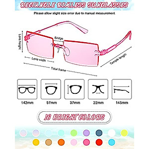 LEIFIDE 16 Pairs Rimless Rectangle Sunglasses Vintage Frameless Sunglasses Transparent Candy Color Glasses Tinted Retro Square Eyewear for Women Men, 16 Colors