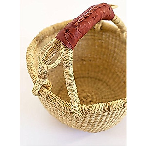 Bolga Baskets International Small Market Basket w/ Leather Wrapped Handle (NATURAL)