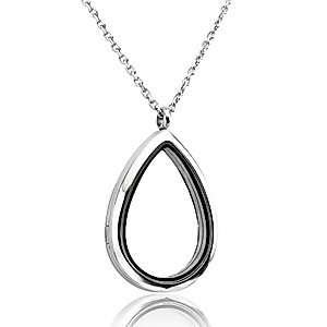 Jovivi Teardrop Floating Charms Memory Locket Necklace - 316 Surgical Stainless Steel Buckle Closure