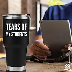 Panvola Tears Of My Students Vacuum Insulated Tumbler Teacher Gifts From Student Funny College Professor Graduation Appreciation Drinkware Travel Mug (30 oz, Black)
