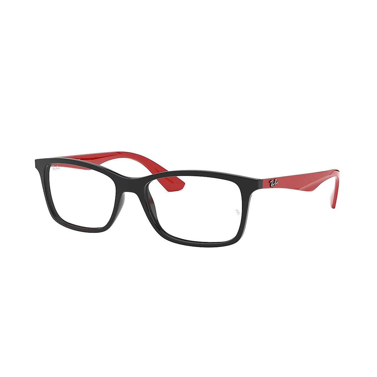 Ray-Ban RX7047 Rectangular Prescription Eyeglass Frames, Black on Red/Demo Lens, 56 mm