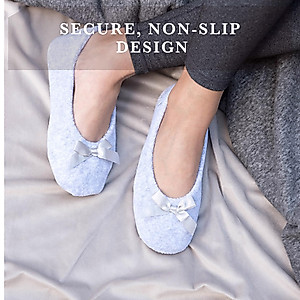 isotoner Women's Terry Ballerina Slipper with Bow for Indoor/Outdoor Comfort, HEATHER GREY, 8-9