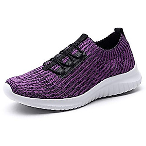 ECHOINE Women's Sneakers Lightweight Walking Trainers Casual Breathable Slip On Mesh Shoes 11 B(M) US Purple