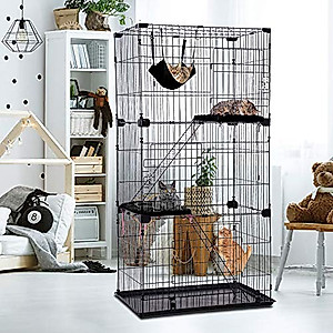 Large 3-Tier Cat Cage Pet Playpen Cat Crate Kennels 67" Height Kitten House Furniture Wire Metal Pet Enclosure w/ 3 Front Doors 2 Ladders 2 Platforms Bed Hammock for Ferret Rat Cat Chinchilla