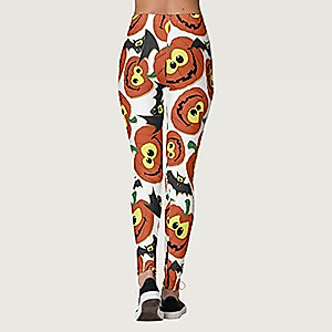 Low Rise Pants for Women Women's Halloween High Waist Yoga Trousers Cat and Bat Print Long Slim Fit Chunky Warm Fall and Winter (White, XXL) Gifts for 18 Year Old Girl Boss Gifts for Women