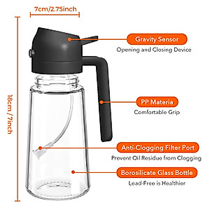 YARRAMATE Oil Sprayer for Cooking, 2 in 1 Olive Oil Dispenser Bottle for Kitchen, 16oz/470ml Premium Glass Oil Bottle, Food-grade Oil Mister for Air Fryer, Salad, Frying, BBQ (Black)