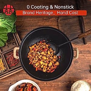 WANGYUANJI Handmade Cast Iron Wok 11.8",Small Round Bottom Wok for 1 Person with Dual Handle,Suitable for Gas Stoves,Uncoated Chinese Traditional wok with Round-bottom Woks