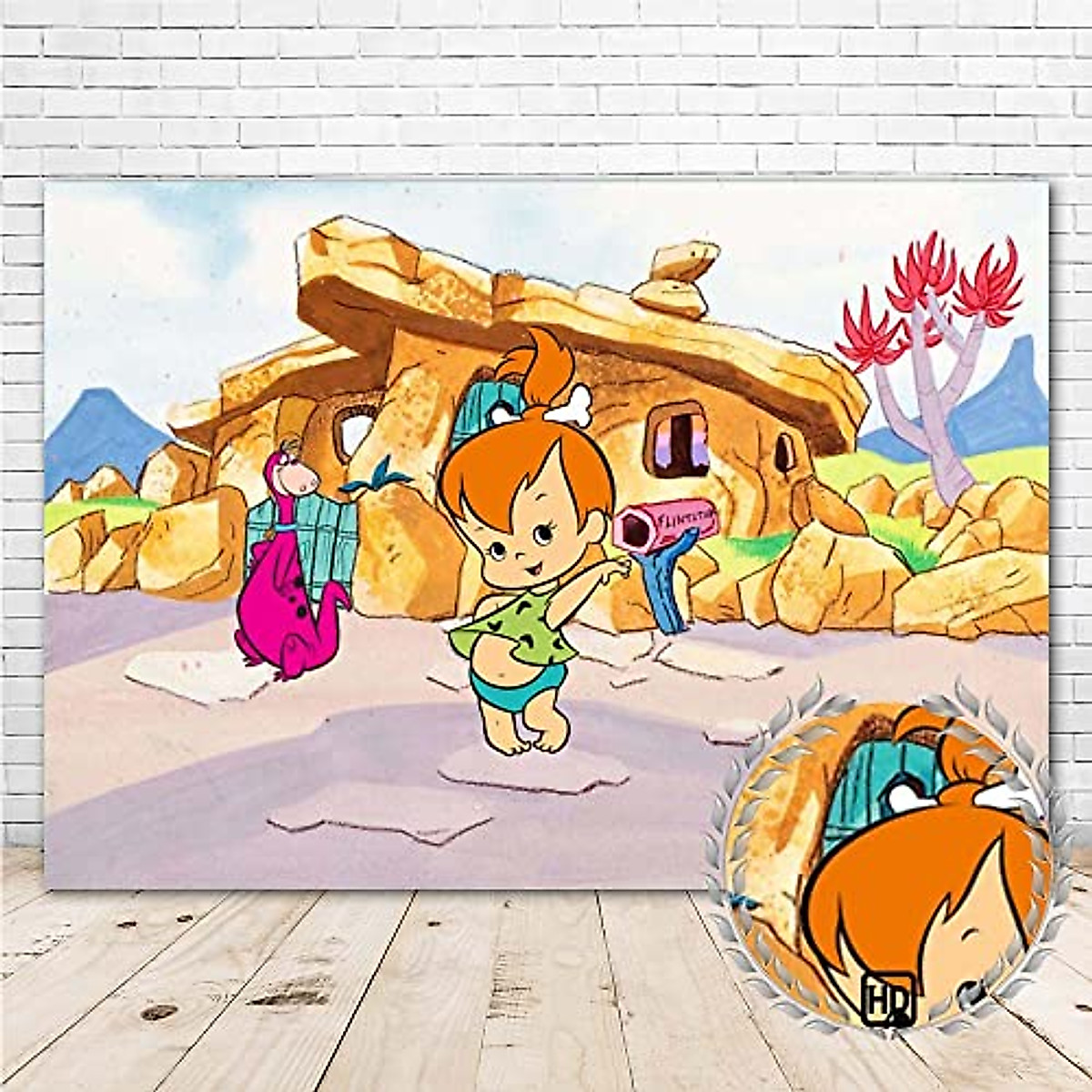RURU Pebbles Backdrop for Girl 1st Birthday Party Decorations 7x5 Vinyl Dino and Pebblies Banner Flintstones Photograohy Background Room Wall Decor Photo Booth Props One Size