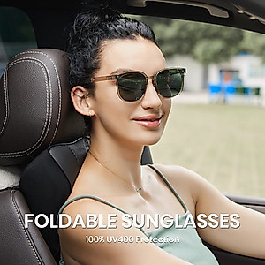 Cyxus Trendy Polarized Folding Cat Eye Sunglasses Women Men Uv400 Protection Anti Glare TR90 Ultralight Foldable frame 1801 Green