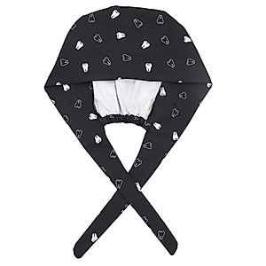 LUCKYBUNNY Gourd-Shaped Working Cap with Button, Adjustable Tie Back Hat Sweatband Hair Cover for Women Men, Multiple Color (Cute Tooth - Black)