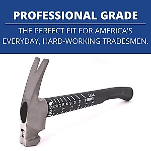 Boss Hammer Construction Grade Ti64 Titanium Hammer with Tough-Fiber Shock-Absorbing Fiberglass Handle - 16 oz, No-Slip Grip, Smooth Faced - BH16TIPFS