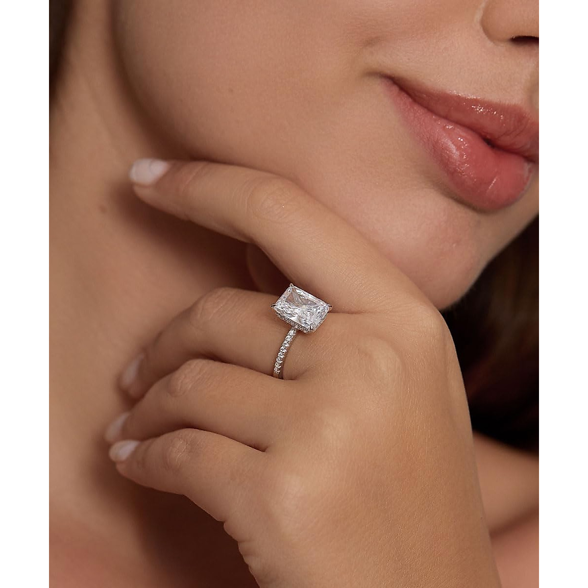 Michooyel 4.0ct Radiant Cut Women's Engagement Ring Simulated Diamond Wedding Ring Promise Ring 925 Sterling Silver Wedding Band