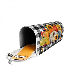 Fall Magnetic Mailbox Covers Standard Size 18 X 21 Welcome Pumpkin Sunflower Plaid Mailbox Cover Autumn Thanksgiving Decorations Mailbox Wrap Post Letter Box Covers Decor for Outdoor Home Garden