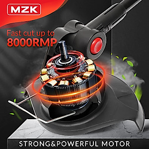 MZK String Trimmer, 20V Cordless Electric 12'' Grass Trimmer with Replacement Spools (4 Pack), Battery Powered Lightweight Weed Grass Trimmer/Edger, 8000 RPM 12-in 5.1lb Battery and Charger Included