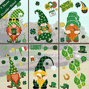 WENWELL Gnome Leprechaun Footprin St. Patrick's Day Window Cling Decorations for Glass,Irish Shamrock Rainbow Saint Patty Day Home Decor Decals,Door Ornaments Stickers for Holiday Party,9 Sheets