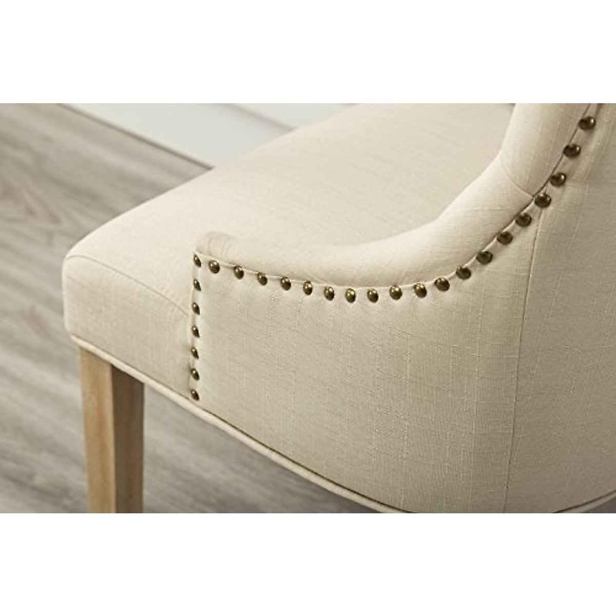 Roundhill Furniture Button Tufted Solid Wood Wingback Hostess Chairs with Nail Heads, Set of 2, Tan