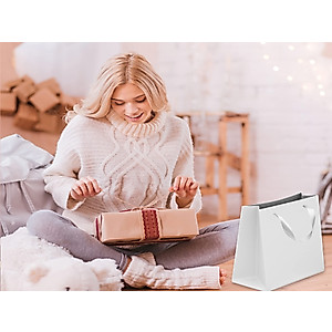 20 Pcs White Kraft Paper Gift Bags 10.6 x 8.2 x 3.1 Inch Gift Bags Bulk with Handles for Retail Bag, Party Favor Bag, Birthday Gift Bag, Merchandise Boutique Retail Bags