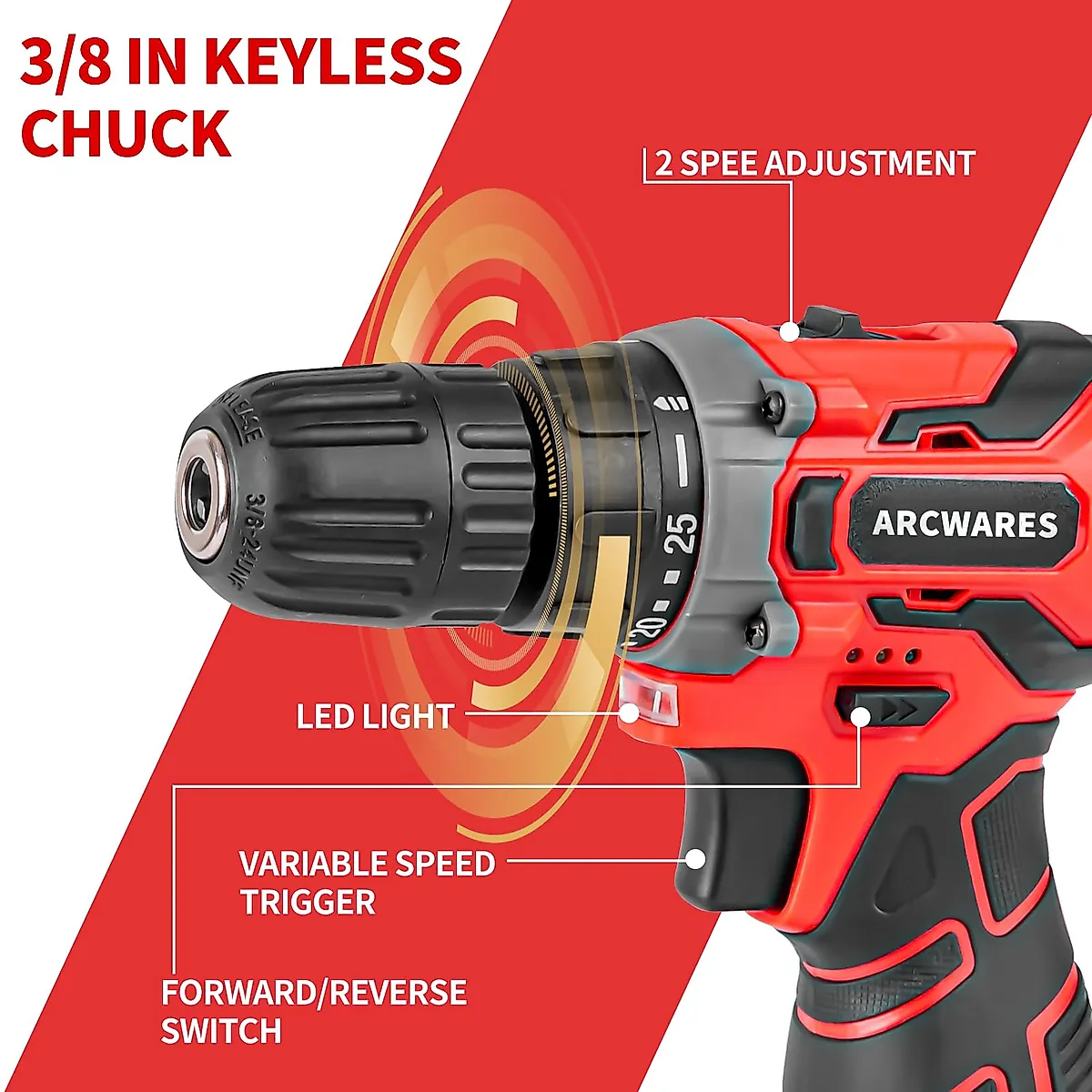 Cordless Power Drill Set, 16.8V Electric Drill Driver Kit, Cordless Power with Battery and Charger,3/8" Keyless Chuck, 2 Variable Speed, 2-Variable Speed Power Drill Kit for Father's Day