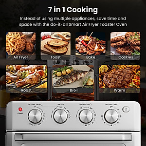 Retro Toaster Oven - SIMOE Air Fryer Oven & Toasters 19QT, 7 in 1 Convection Oven Combo for Family Use, 360° Even & Healthy Cooking, 5 Accessories & Recipe Book - Sliver