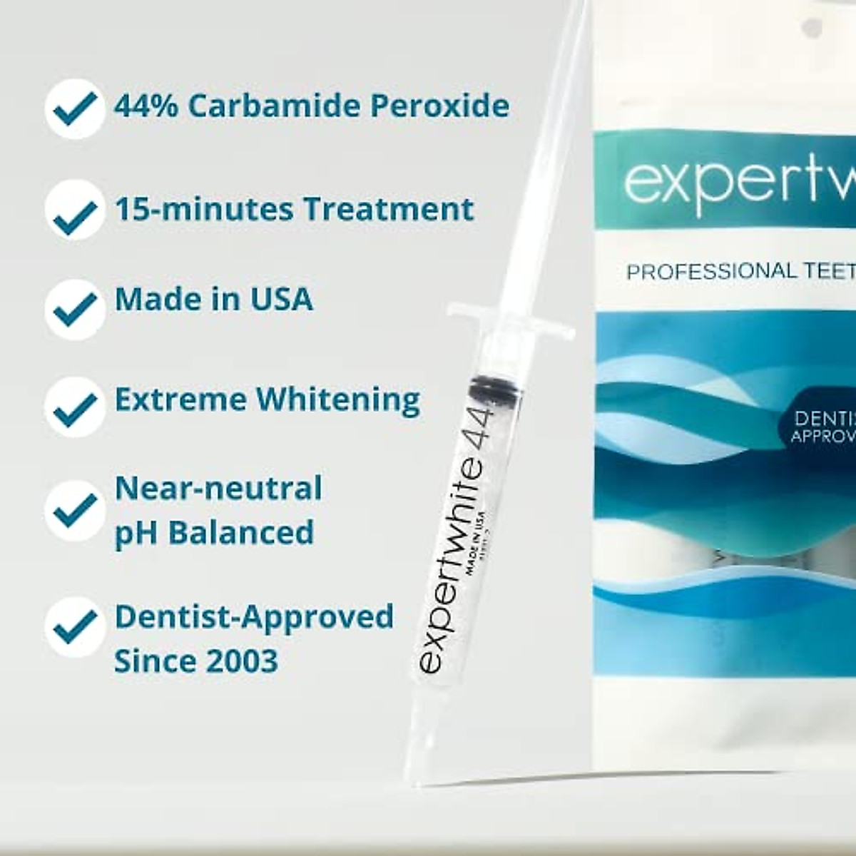 Expertwhite Teeth Whitening Gel Refills (6-gels). Made USA. 44 percent Carbamide Peroxide Tooth Bleaching Gel bleach For Invisalign style trays, Dental Grade Tooth Whitener. 6 syringes