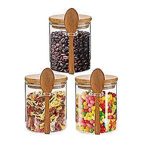 Glass Jars with Airtight Lid and Spoon,Glass Food Storage Jars Containers,Overnight Oats Containers with Lids,Decorative Kitchen Jars for Coffee/Tea/Sugar/Spice,Bath Salt Containers 18Oz/530ML(3PCS)