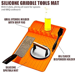 Silicone Griddle Tools Mat for Blackstone,Grill BBQ Caddy Utensils Holder for Kitchen,Cooking & Countertop,Large Spatula Mat with Drip Pad,Griddle Accessories for Blackstone (orange-2)