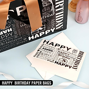 Moretoes 2 Pack White and Black Large Gift Bag with Card and Tissue Paper, Happy Birthday Gift Bags for Men Women, 12.6" x 10.25" x 4.7"