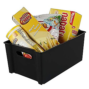 Hommp 4-Pack Black Stackable Plastic Storage Basket/Storage Bin Organizer