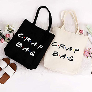 Friends Show Crap Bag, 2 Pack Large Canvas Reusable Grocery Tote Bags White and Black Craft Canvas Bag