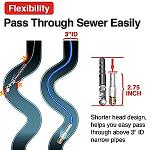 YAMATIC Sewer Jetter Hose for Pressure Washer 150 FT Drain Cleaner Hose 1/4 Inch NPT Button Nose & Rotating Sewer Jetting Nozzle Orifice 4.5, 4000 PSI