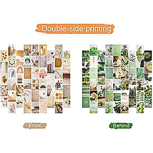 50 Pcs Boho Room Decor Aesthetic Pictures Wall Collage Kit, Photo Collection Collage Dorm Wall Decor for Teen Girls and Women, Double-Sided Art Print, Beige Green Posters Minimalist Wall Art Bedroom Decor