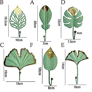 WUSIO Multicunction Golden Leaves Wall Hanger Iron Art Hanging Hooks Storage Rack Space-Saving Wall Decoration Hook Nordic Style(C,Gold)