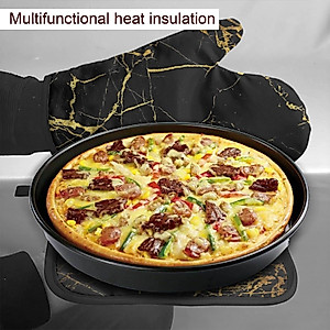 RENGMIAN Black Gold Marble Oven Mitts and Pot Holders Heat Resistant Oven Gloves Safe Cooking Baking Grilling