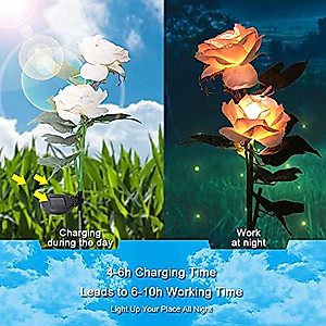 MIKK Solar Garden Stake Flower Lights, 2pack Outdoor Decorative Floral Lights, LED Artificial Waterproof Yard In-Ground Lights Lights for Garden Lawn Patio Backyard.（Pink Rose）
