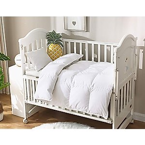 KumiQ Crib All Season Lightweight Natural White Down Baby Toddler Comforter Duvet, Down-Proof Cotton Shell, Machine Washable (White, 41x48in)