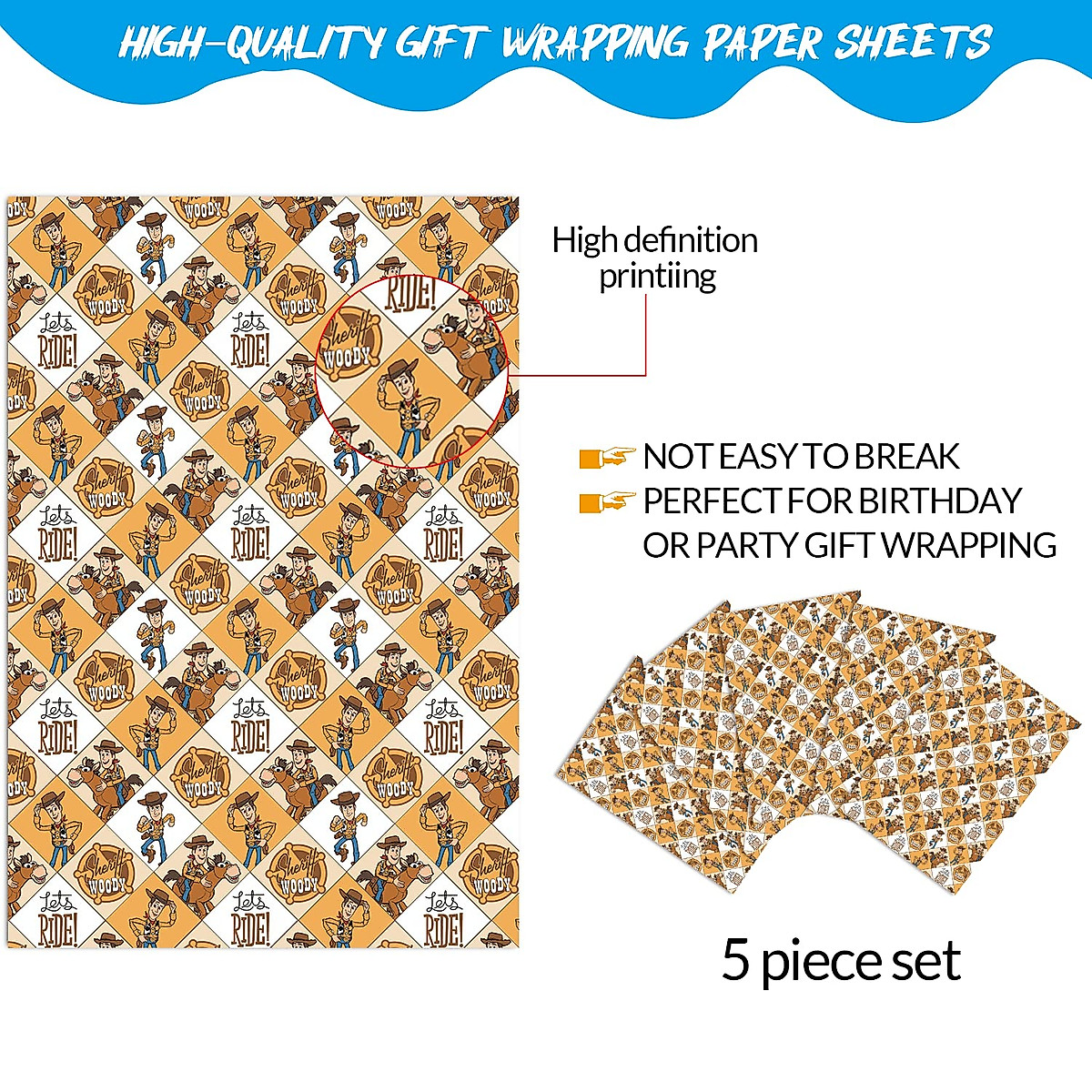 EYQQM Pack of 5 Gift Wrapping Paper 51x75cm Kraft Paper Wrapping Paper Sheets Pack for Kids Birthday, Party Storage Festive Decoration (Khaki Cookies)