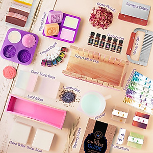 CraftZee Large Soap Making Kit - DIY Kits for Adults and Kids Supplies Includes Soap Base, Soap Cutter Box, Silicone Loaf Molds, Fragrances, Rose Petals & More Melt and Pour Soap Kit