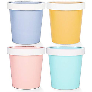 Glowcoast Ice Cream Containers With Lids - 16 oz Pint Disposable Ice Cream Storage Container for Homemade Icecream. Freezer-Safe Paper Tub with Lid For Frozen Desserts Yoghurt (Assorted, 24)