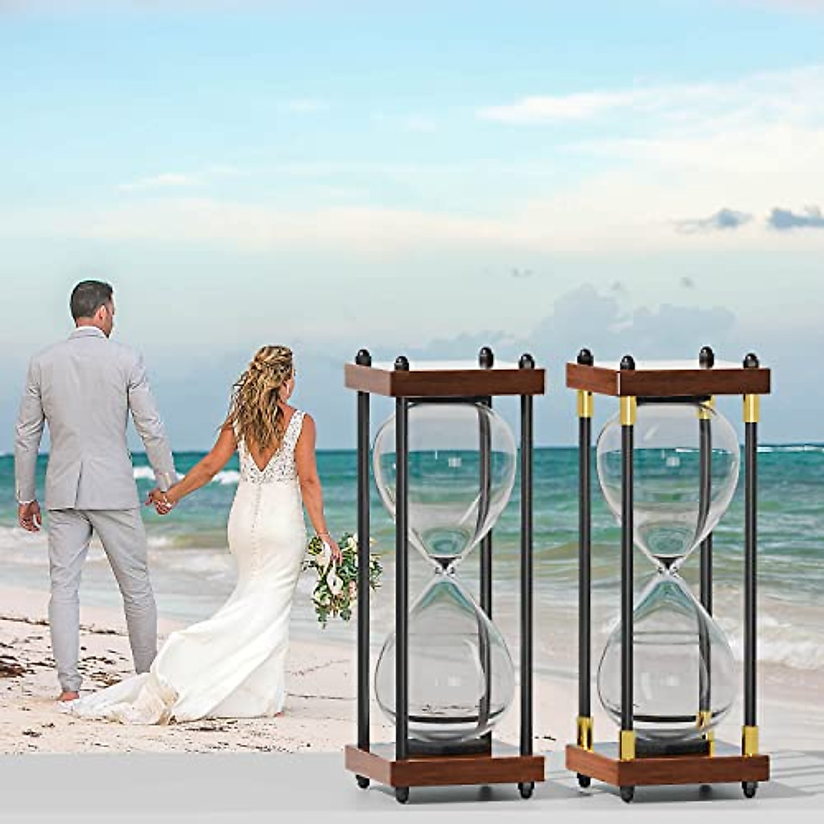 SuLiao Empty Hourglass Fillable, 10 Inch Large Black Wooden Frame Decorative DIY Sand Timer, Unity Sand Hourglass for Wedding Ceremony Set, Without Sand Antique Sand Clock for Desk Home Office Decor