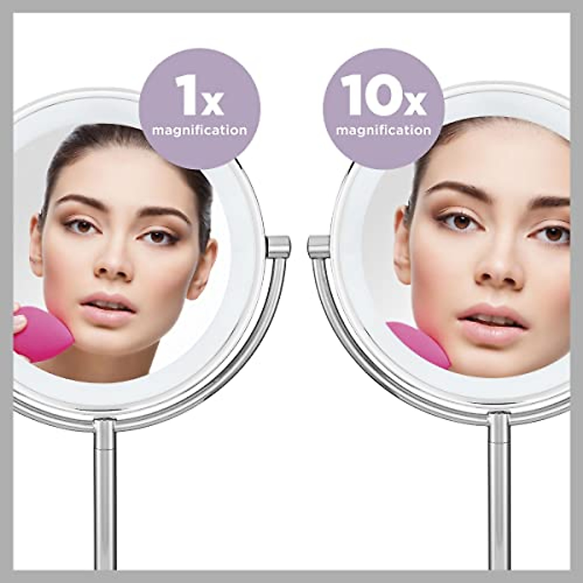 Conair Lighted Makeup Mirror with Magnification, LED Vanity Mirror, 1X/10X Magnifying Mirror, Double Sided Mirror, Battery Operated in Polished Chrome