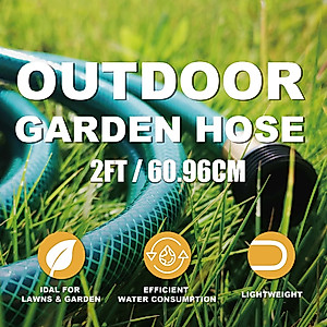 FUNJEE 1/2" Outdoor PVC Garden Hose for Lawns,Flexible and Durable,No Leaking, GHT Fitting for Household (Green, 2FT)