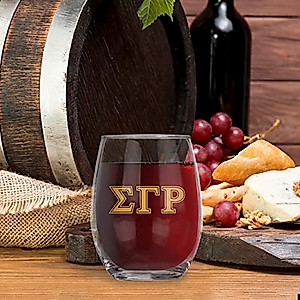 Bad Bananas BBGreek Sigma Gamma Rho Official Vendor - Set of Two 21 oz Stemless Wine Glasses with 10k Gold Ink - 1922 - SGRho - Sorority Paraphernalia